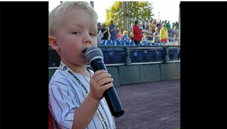 Three-Year-Old Boy Sings National Anthem At Baseball Game | iHeart